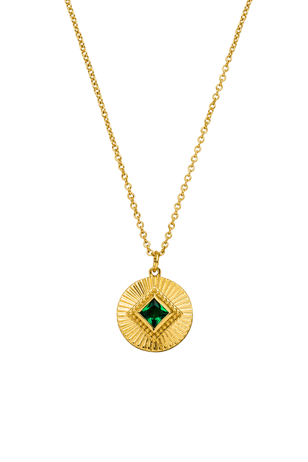 Emerald Coin Necklace 14K Gold Plated
