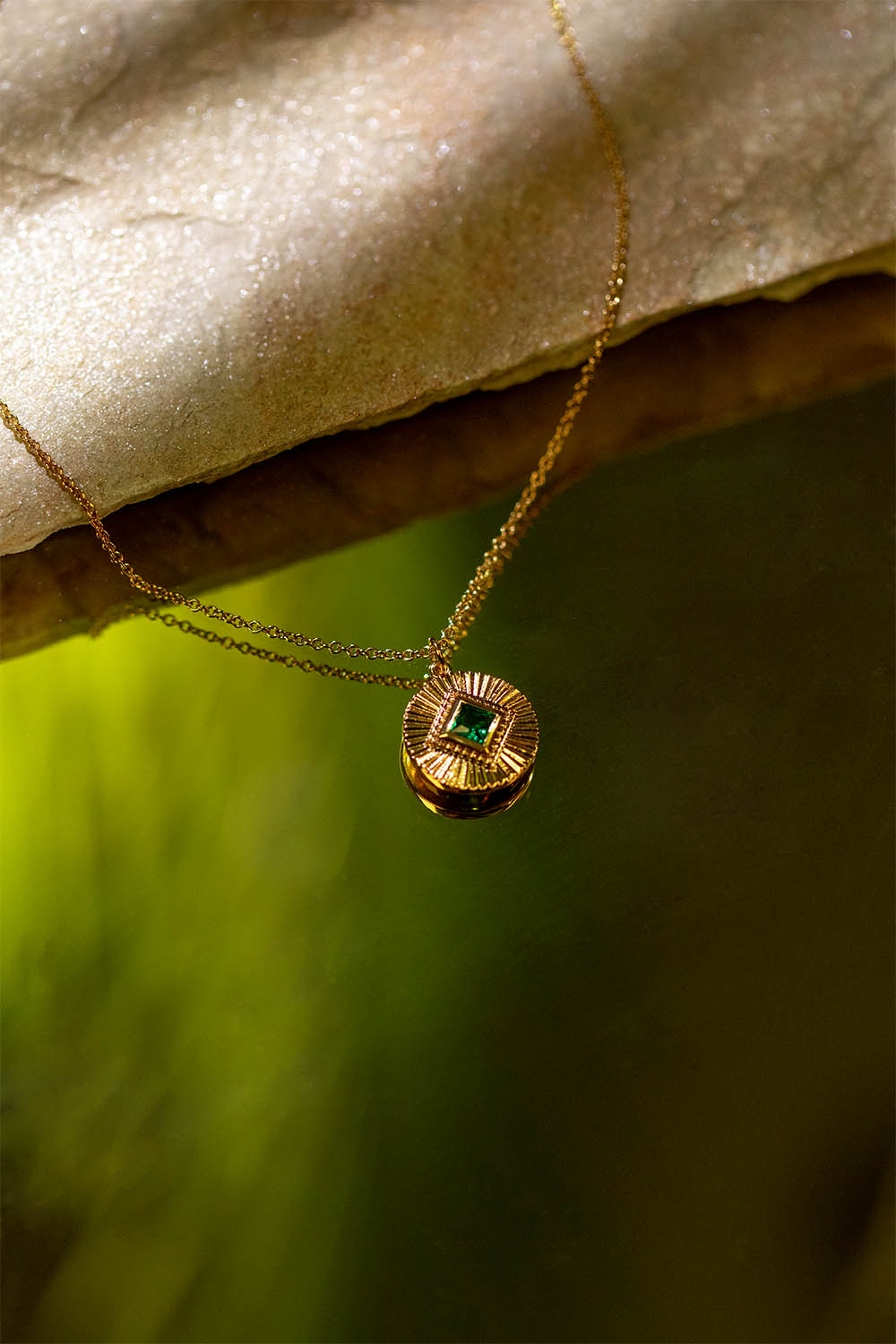 Emerald Coin Necklace 14K Gold Plated